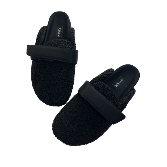 ROAM | Shoes | Roam Fuzzy Loafer Mules In Black Faux Shearling | Poshmark